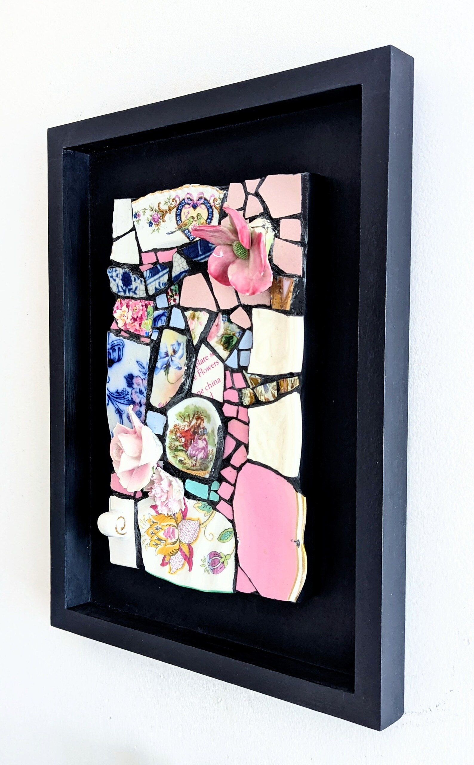 Abstract Mosaic Picture Flowers Pink White Blue Vintage Ceramic Wall ...