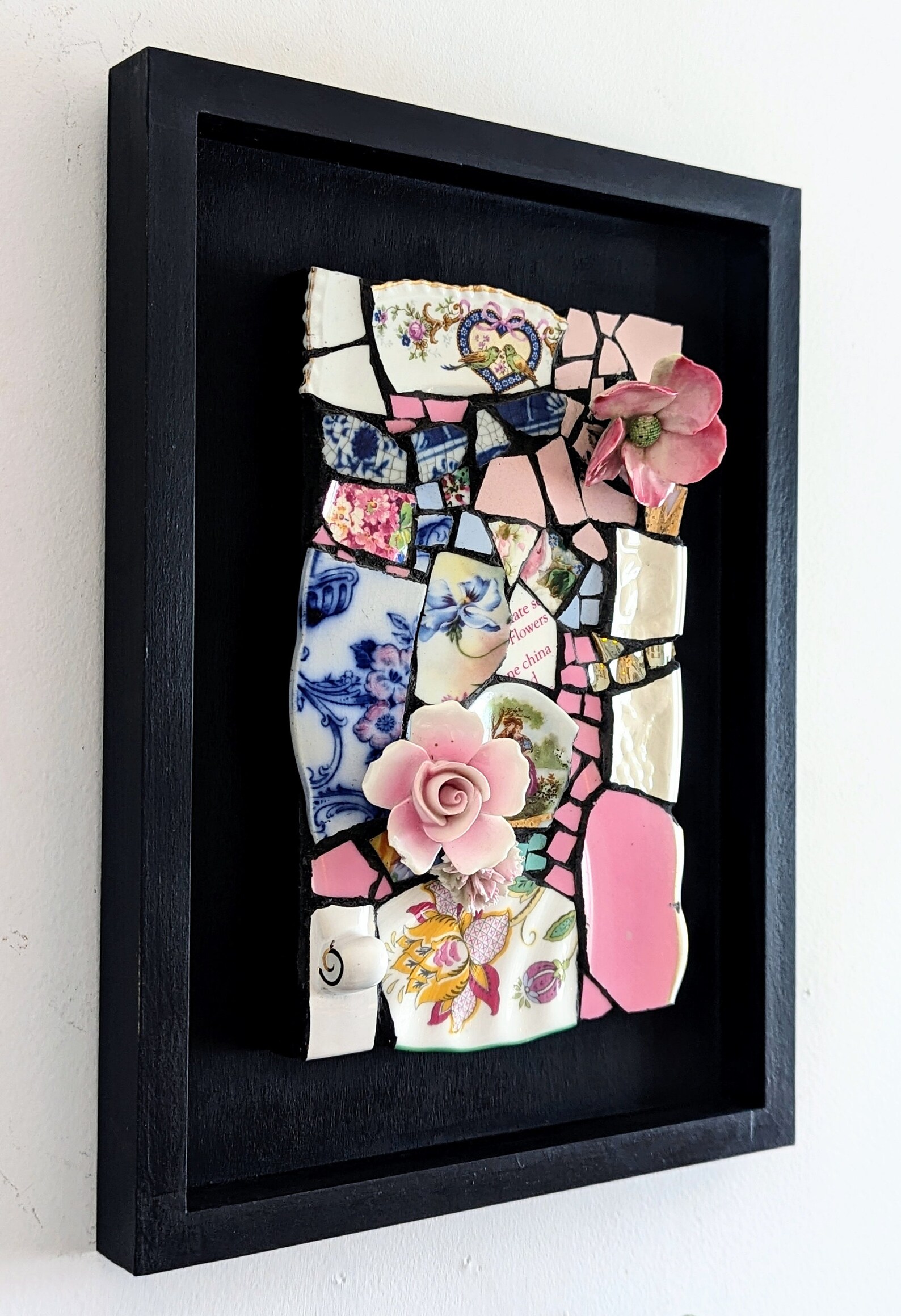 Abstract Mosaic Picture Flowers Pink White Blue Vintage Ceramic Wall ...