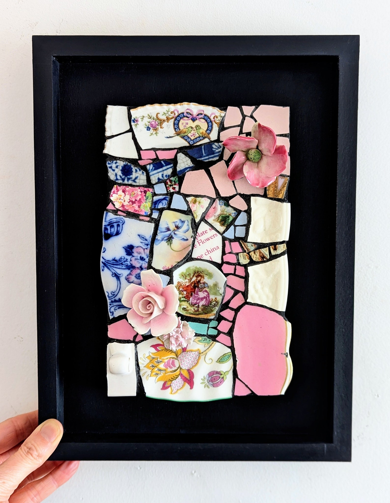 Abstract Mosaic Picture Flowers Pink White Blue Vintage Ceramic Wall ...