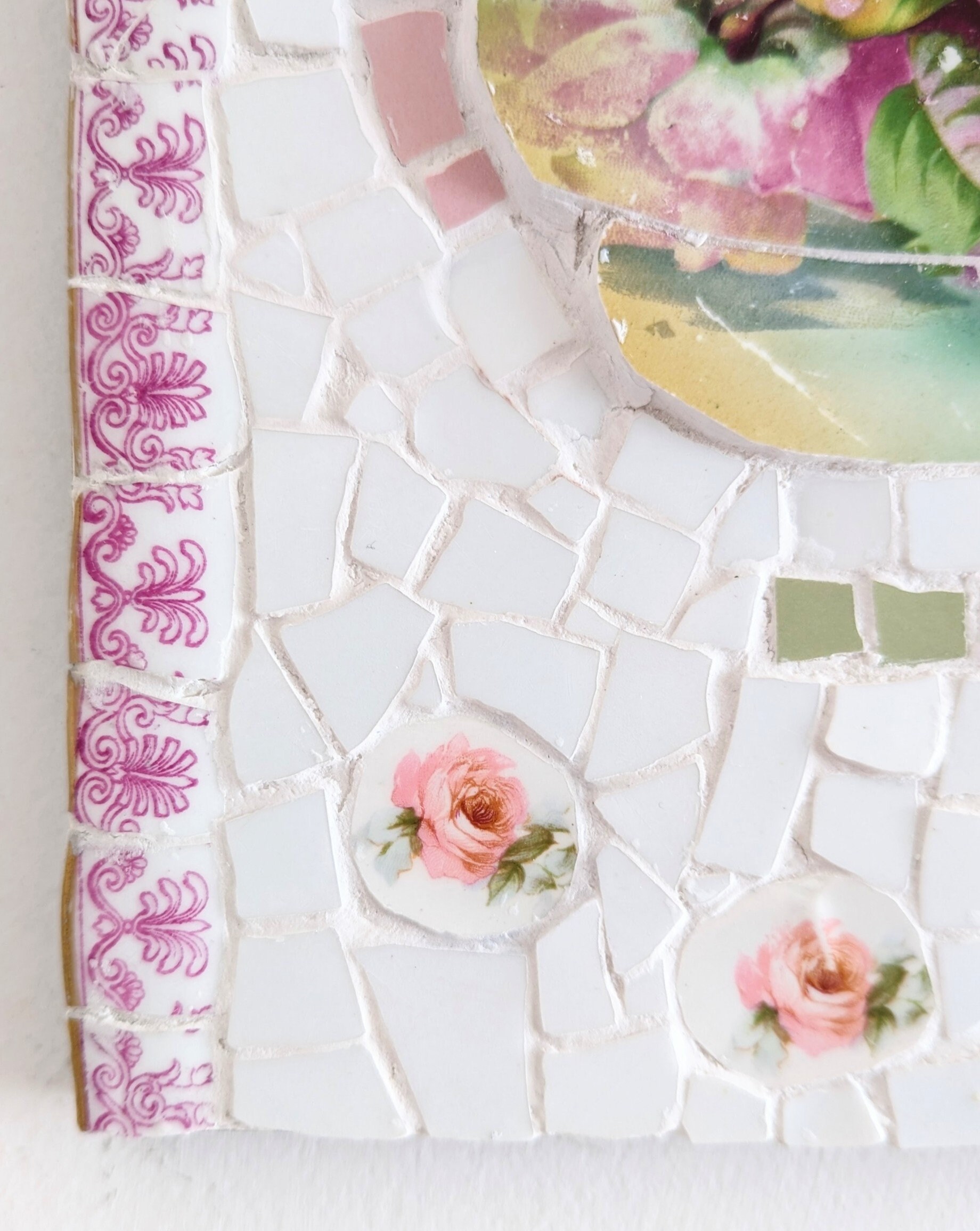 Roses Flowers Mosaic Picture Floral Nature Wall Pink White Rose Art ...