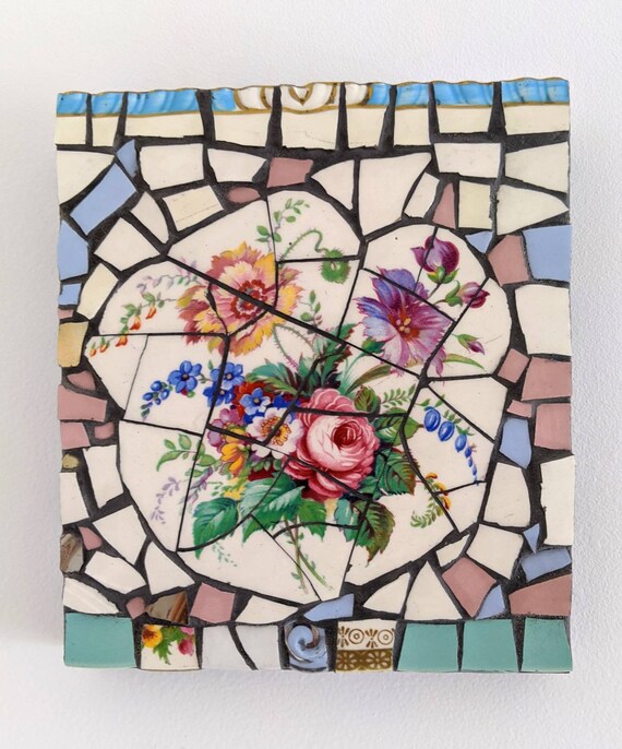 Art & Collectibles Framed Wall Hanging Mosaic Pink Rose Mosaics Glass ...