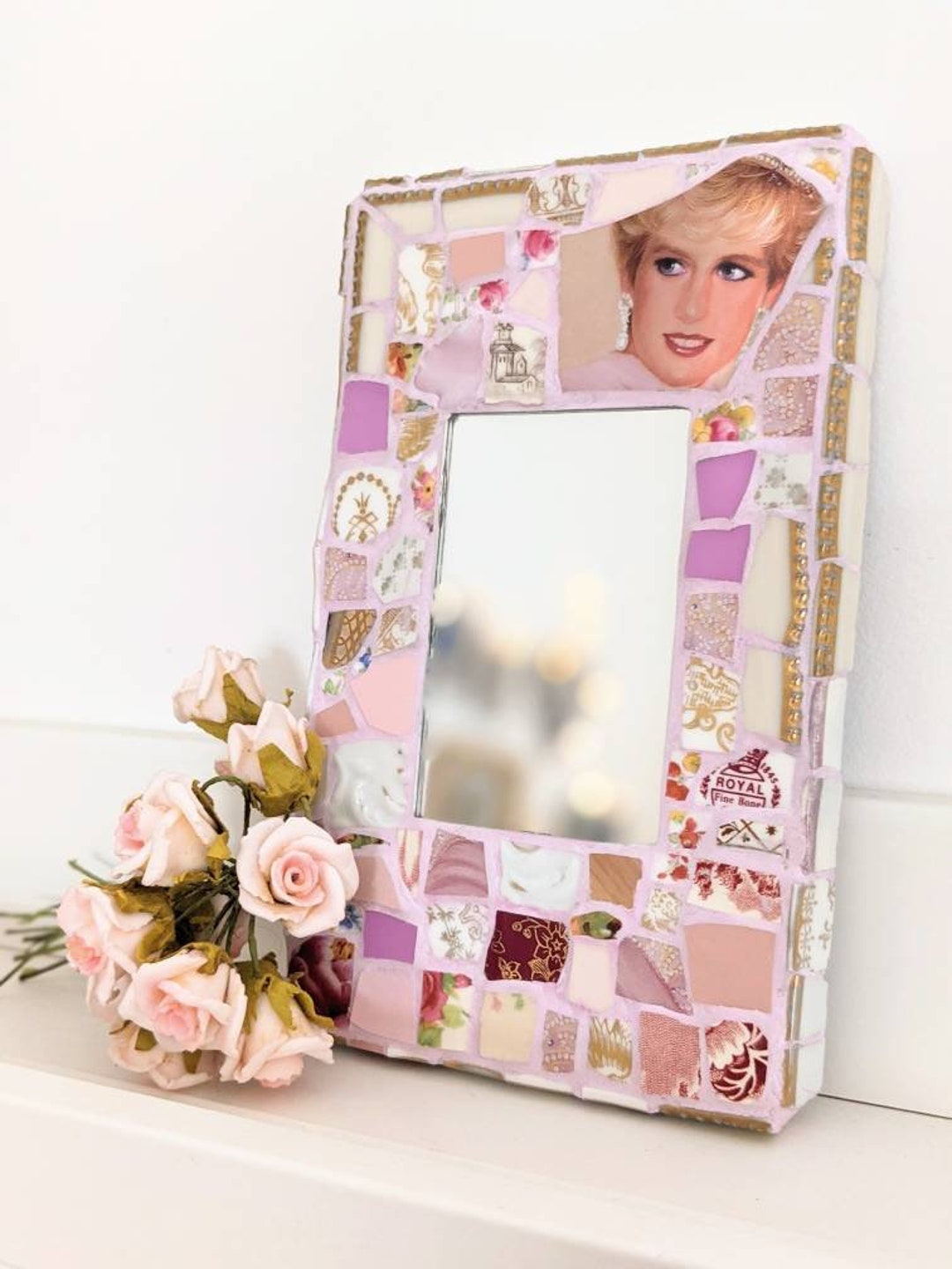 Mirror Mosaic Princess Diana Royalty Pink White Gold Royal Family ...