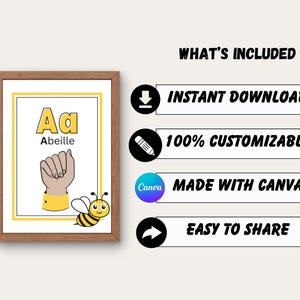 26 French Alphabet Posters With Sign Language, Pictures and Sight Words ...
