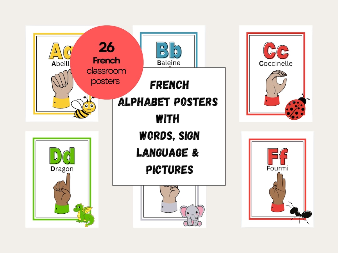 26 French Alphabet Posters With Sign Language, Pictures and Sight Words ...