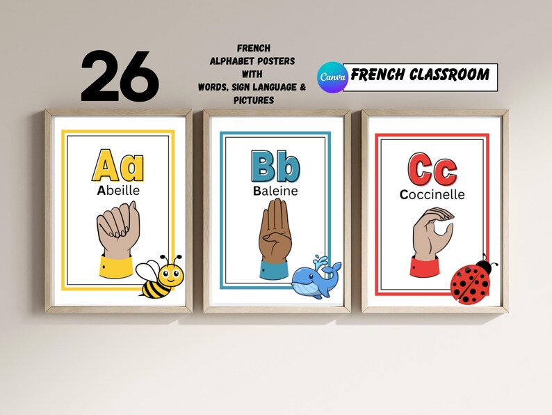 26 French Alphabet Posters With Sign Language, Pictures and Sight Words ...