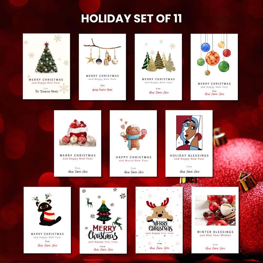 Set of 11 Printable Christmas & New Year Cards Including 10 Heartfelt ...