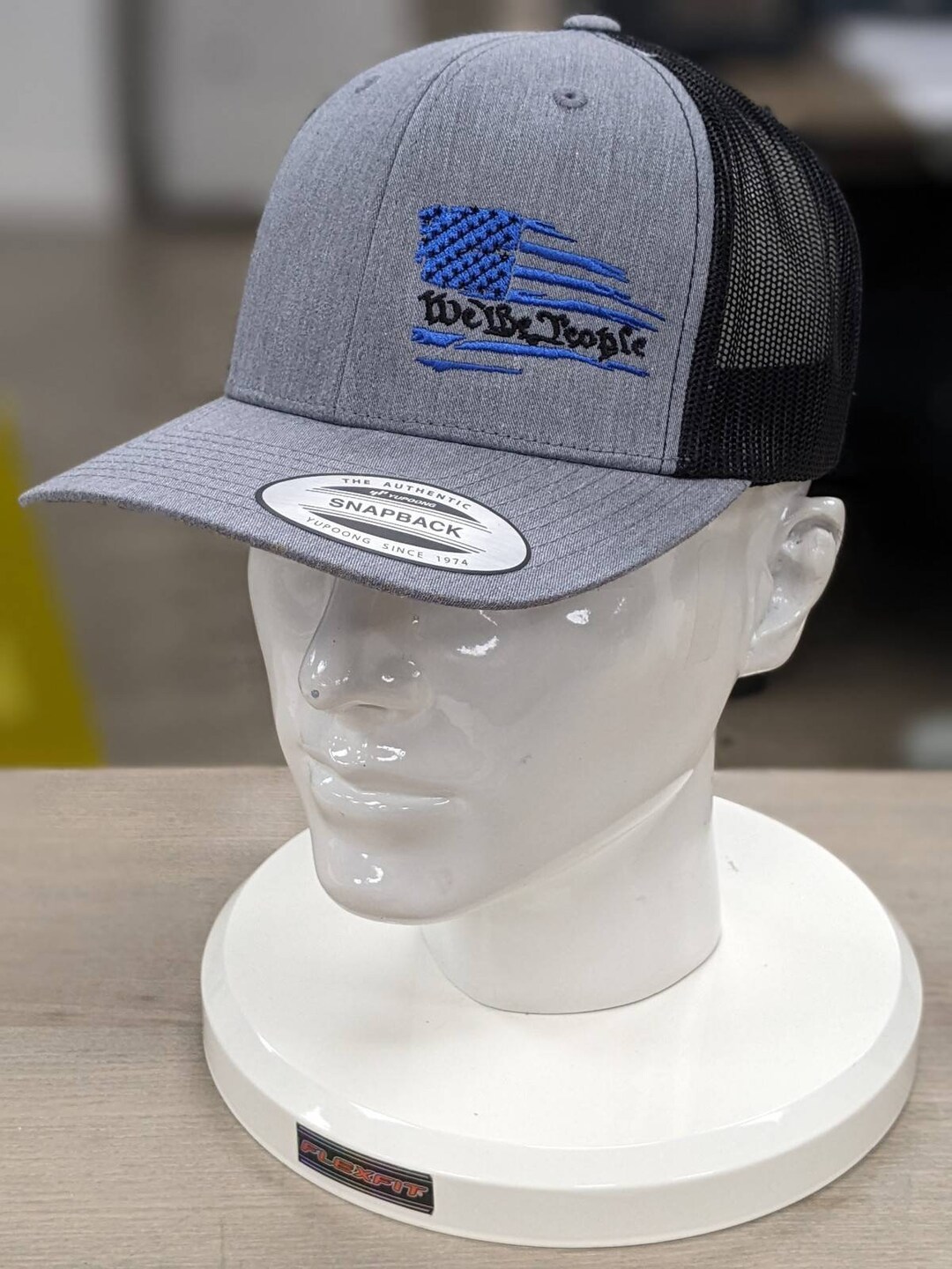 We the People Flag Heather Grey Black Custom Embroidered Snapback Mesh ...