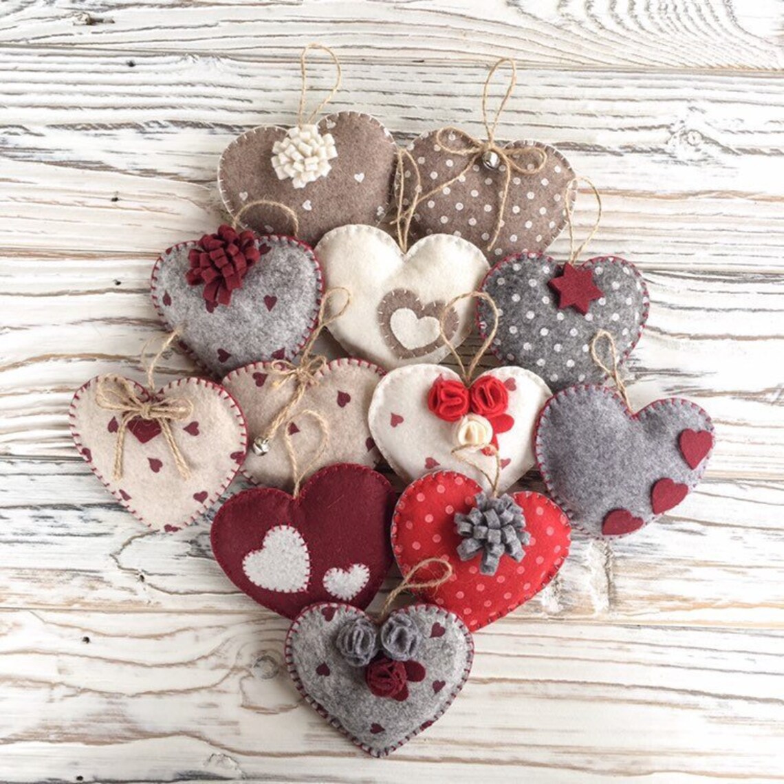 Handmade Hanging Felt Heart Ornaments - Etsy