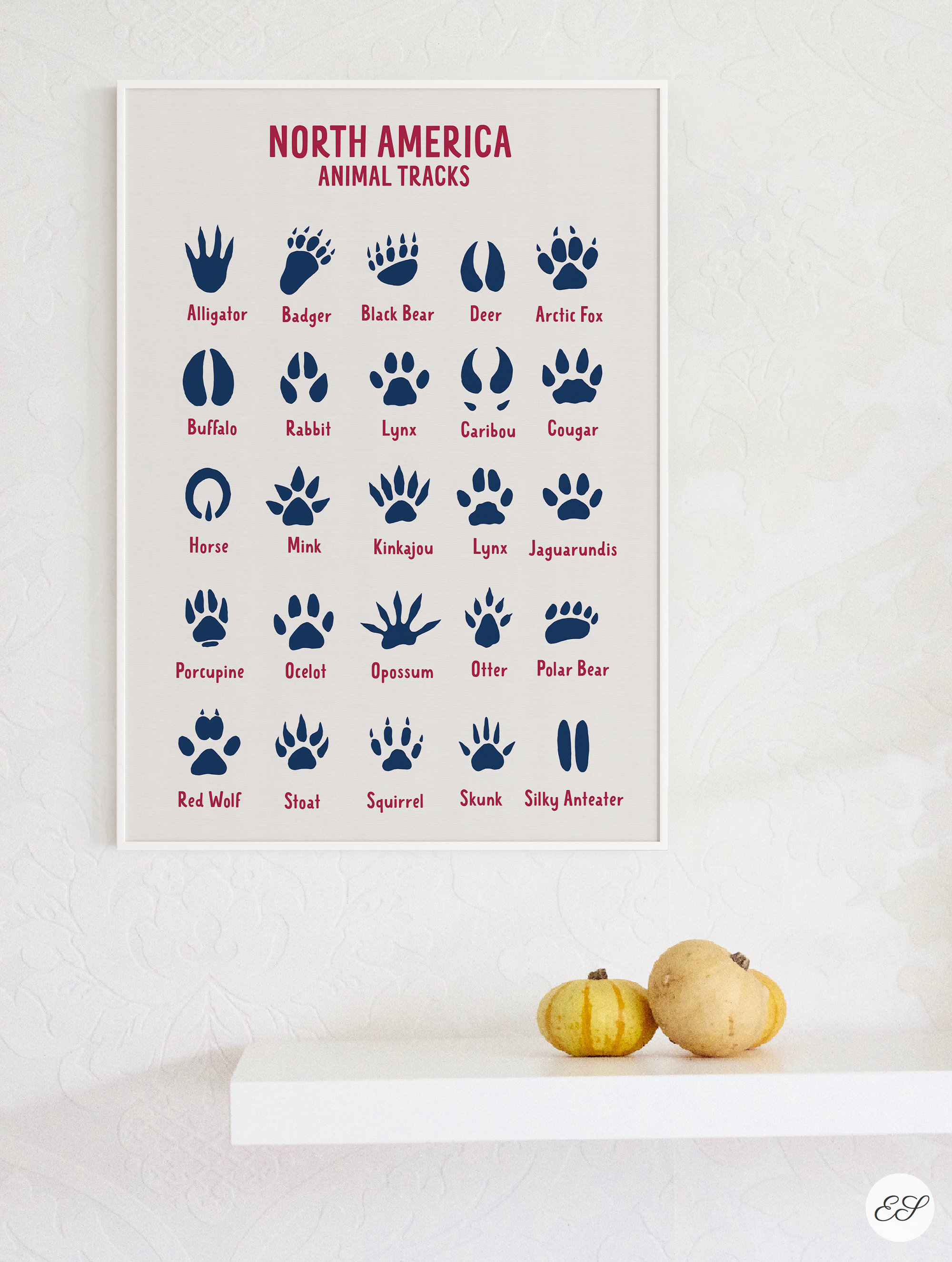 North America Animal Tracks Print Part I, Animal Footprint Poster ...
