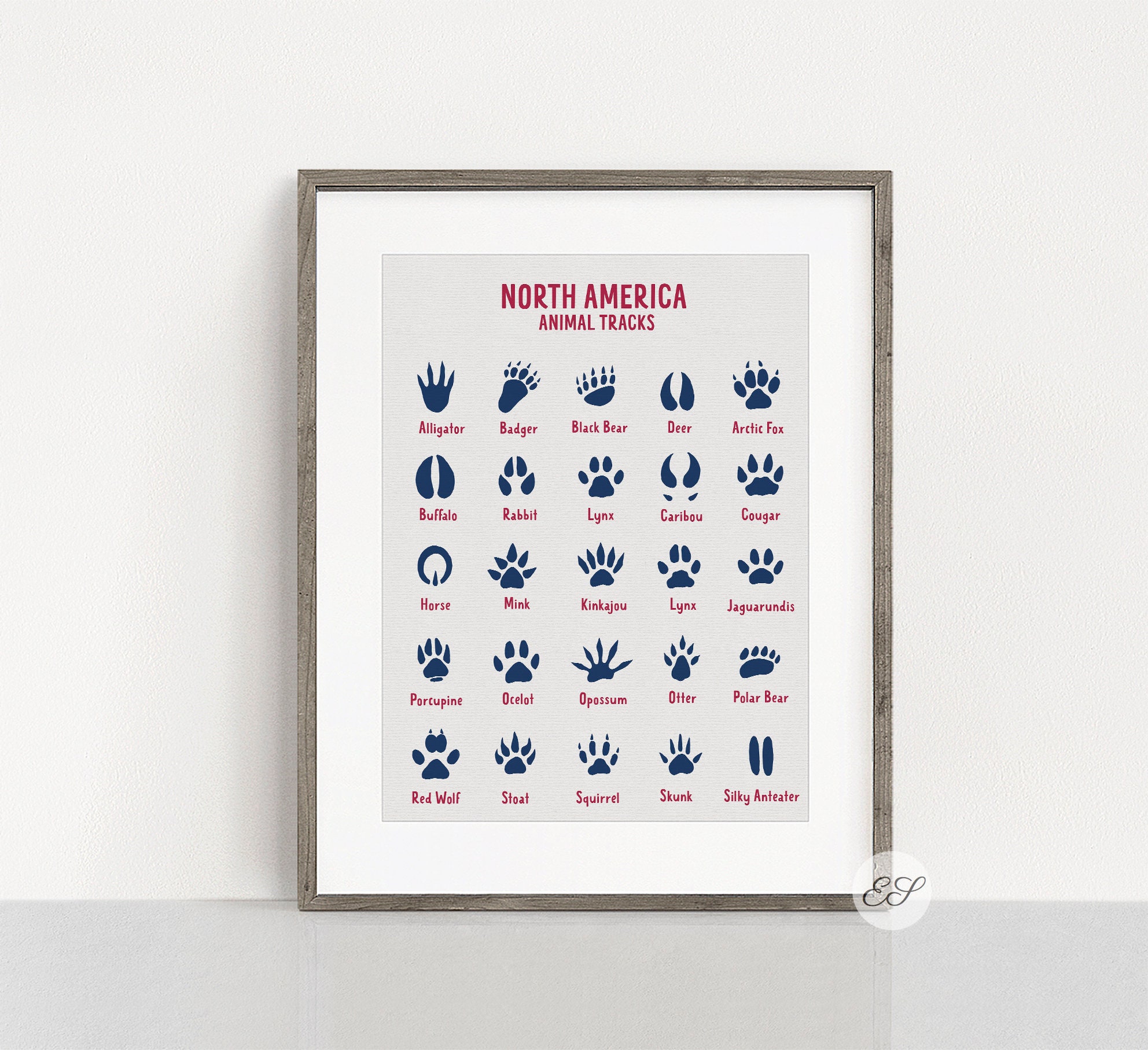 North America Animal Tracks Print Part I, Animal Footprint Poster ...