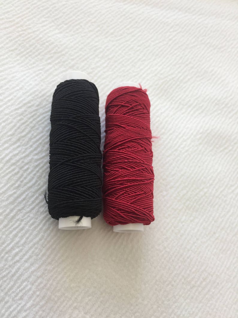 Shirring Shearing Pack of 2 Reels, Black & Red, Elastic Thread 20 Metre ...