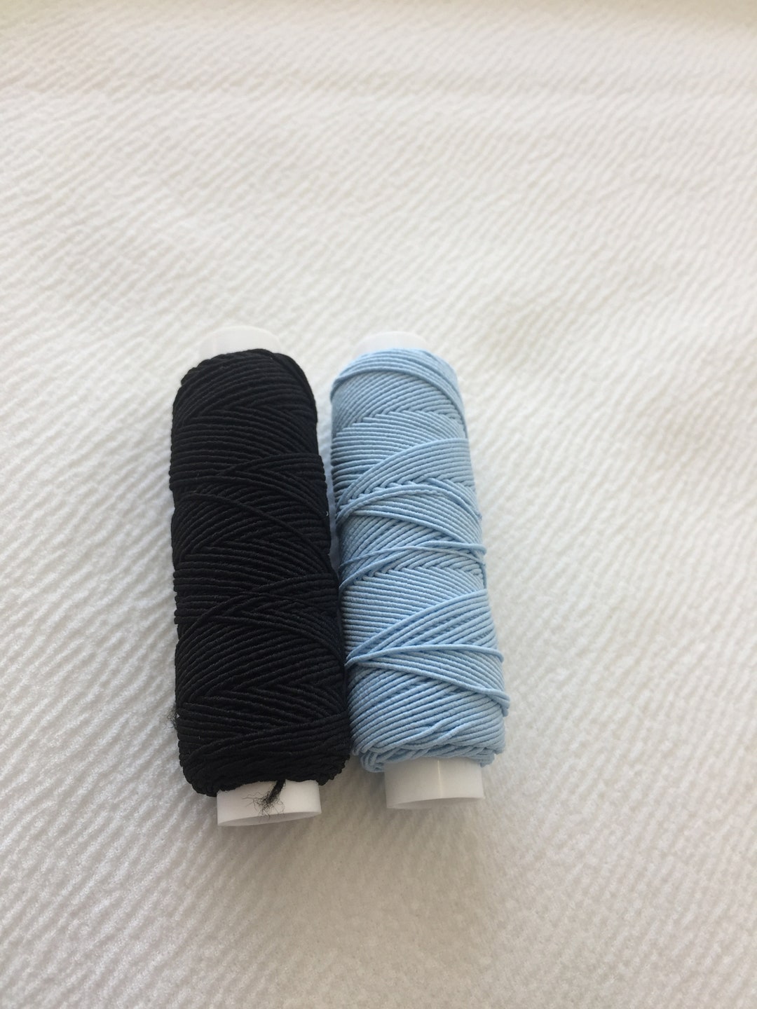 Shirring Shearing Pack of 2 Reels, Black & Sky Blue, Elastic Thread 20 ...
