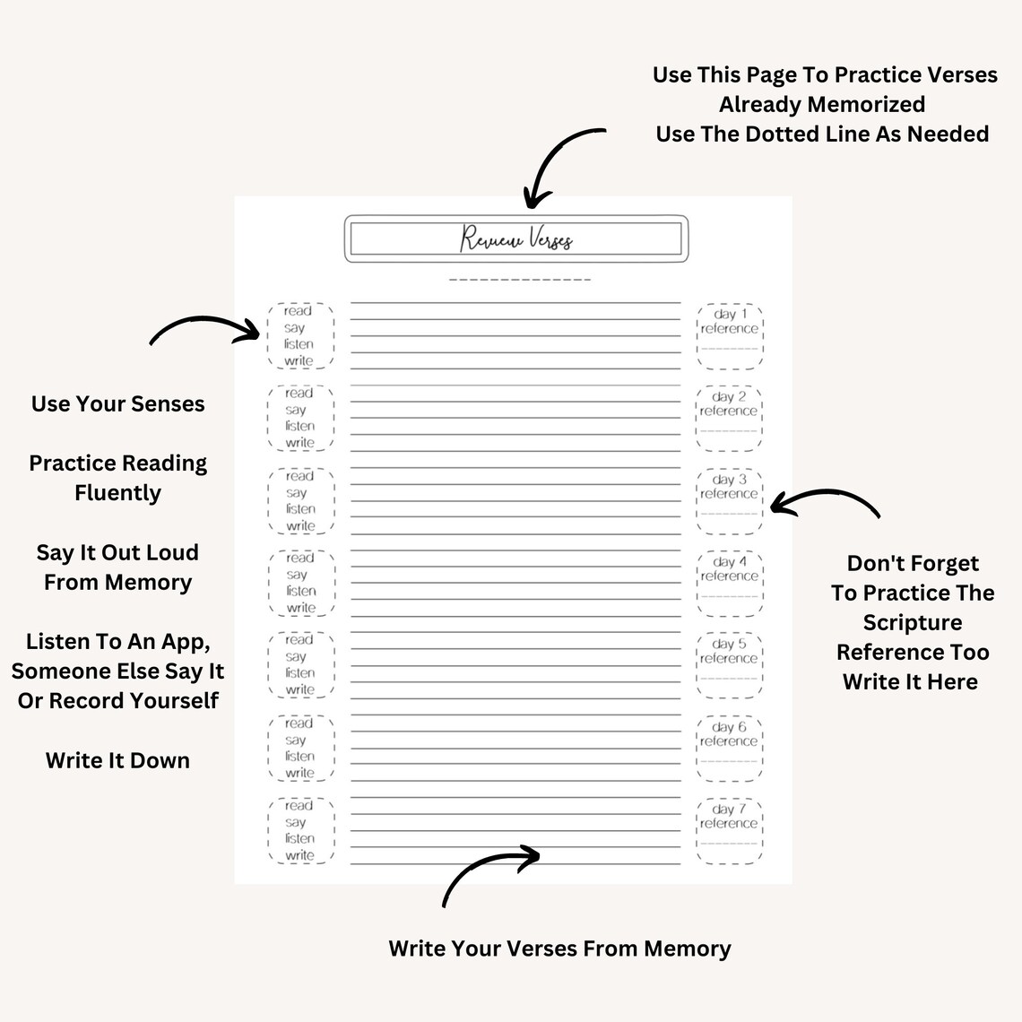 Memory Verse Printable: Bible Study Worksheet (PDF Download) - Etsy