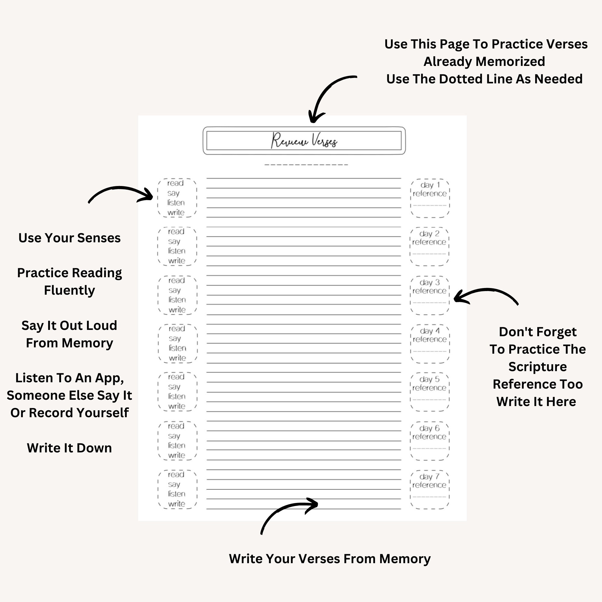 Memory Verse Printable: Bible Study Worksheet (PDF Download) - Etsy