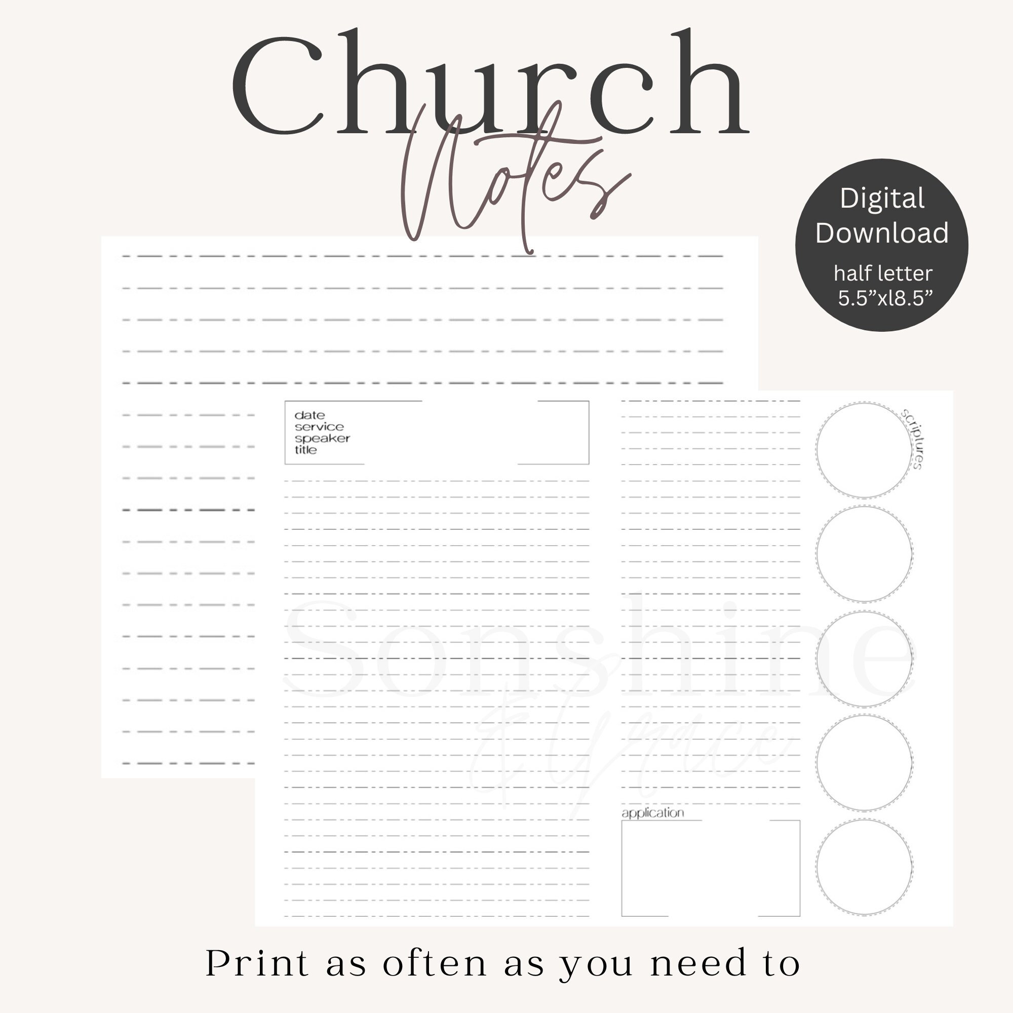 Sermon Notes, Church Notes, Worksheet, Bible Study, Printable, Digital ...