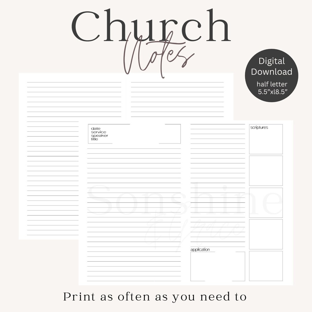 Sermon Notes, Church Notes, Worksheet, Bible Study, Printable, Digital ...