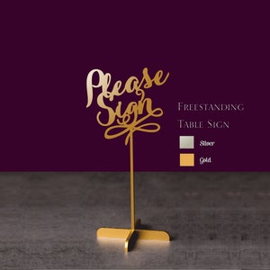 Golden Table Sign "please Sign" - Freestanding Table Sign "please Sign ...