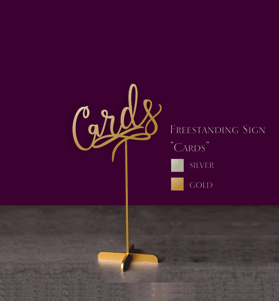 Table Sign "cards" - Golden Table Sign - Freestanding Sign "cards ...