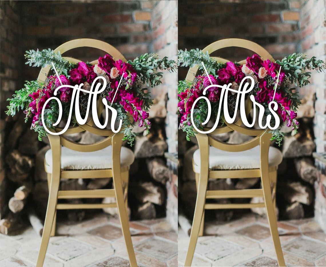 Mr and Mrs Chair Sign Wood Wedding Reception Chair Signs Set | Etsy