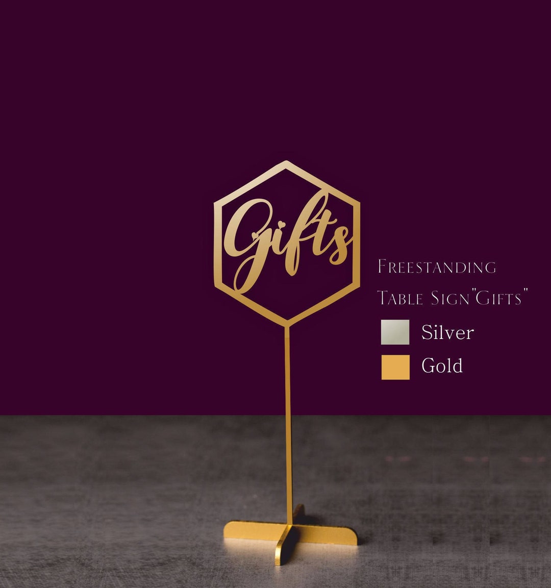 Freestanding Table Sign " Gifts " - Gold Table Sign - Please Send Your ...