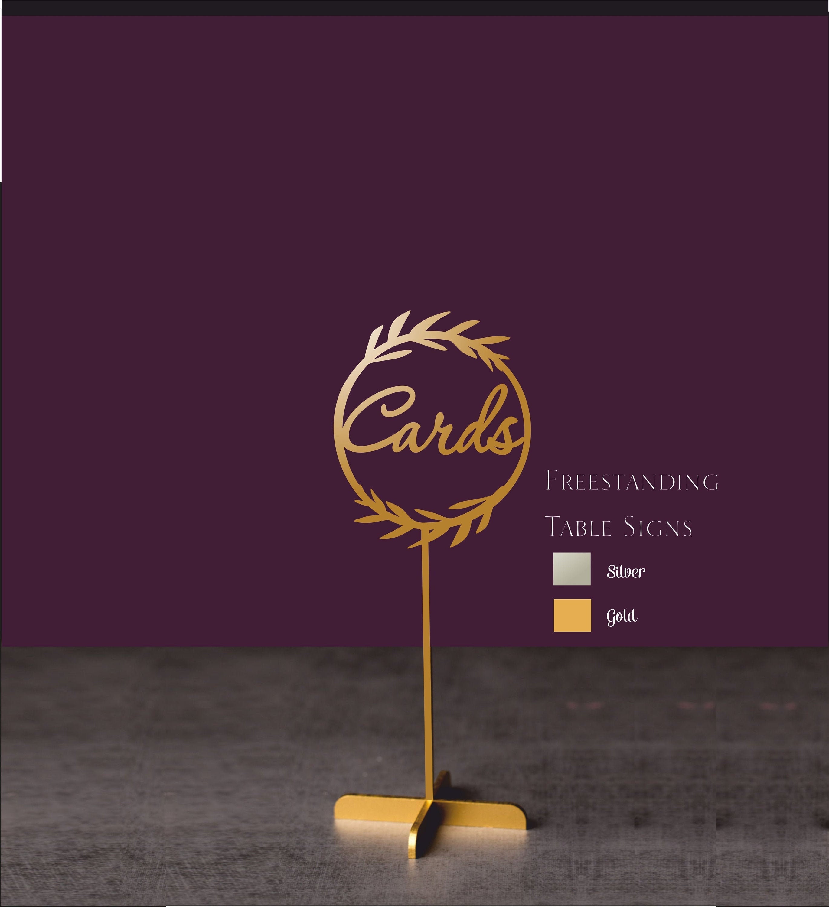 Table Sign "cards" - Golden Table Sign - Freestanding Sign "cards ...