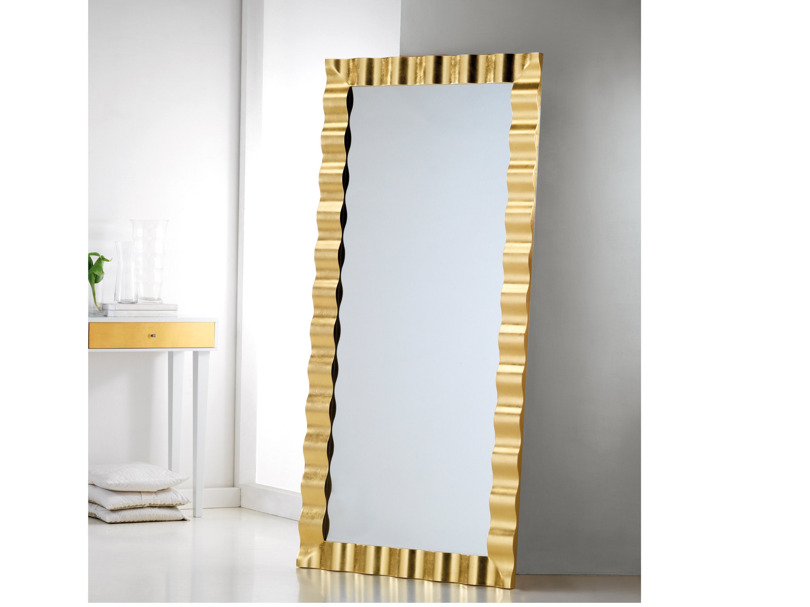Large Luxury Gold Full Length Mirror Made in Italy Modern Gold Leaf ...