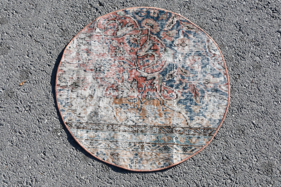 Small Rug Turkish Rug 2.3x2.3 Feet Round Rug Vintage Rug - Etsy