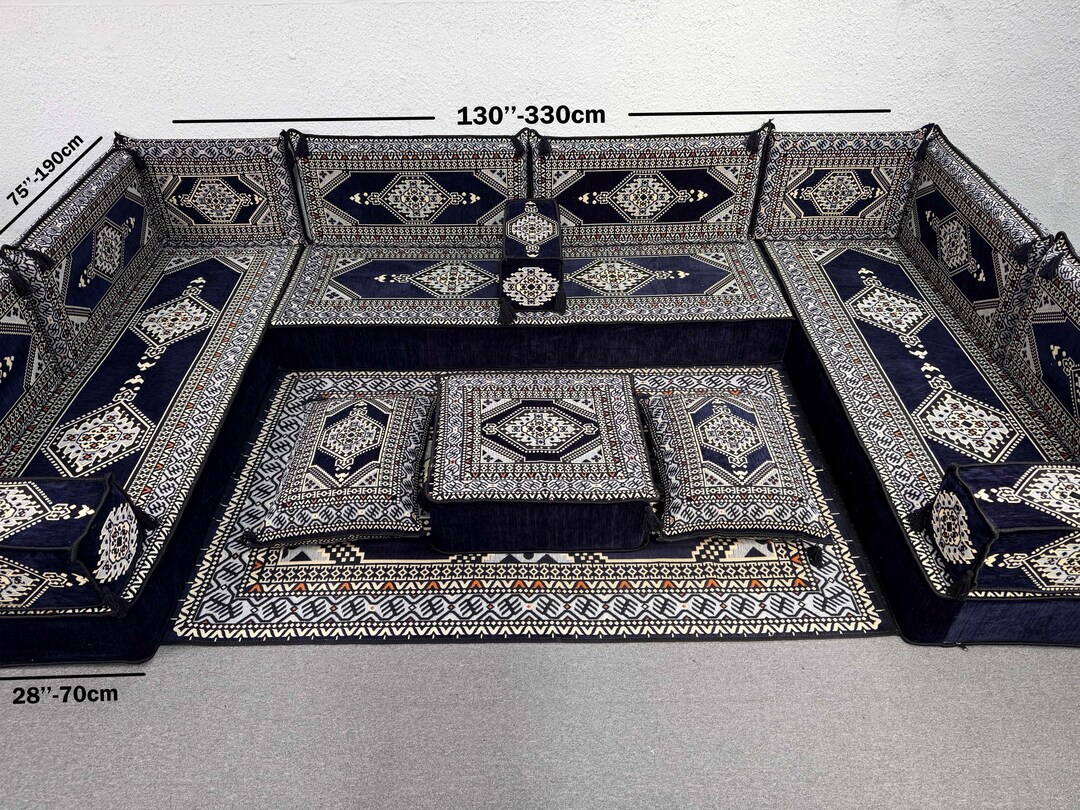 Navy Kilim Sofa, Boho Floor Seating, Moroccan Style Couch, Oriental ...