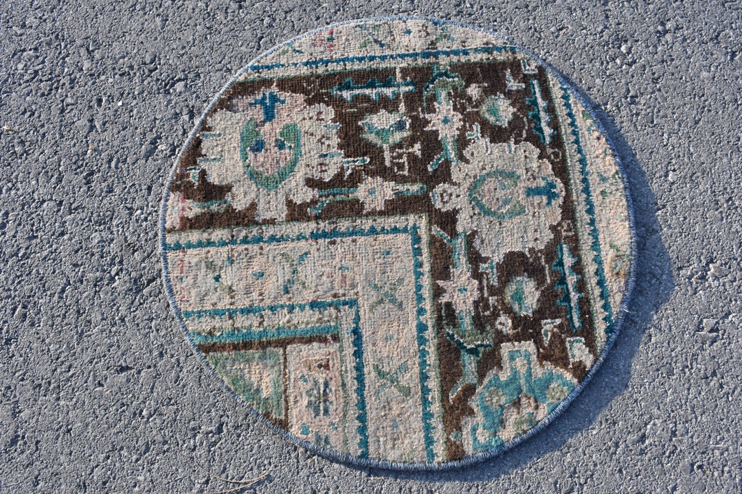 Turkish Rug, Round Rug, 1.9x1.9 Feet, Vintage Rug, Handmade Rug, Circle ...