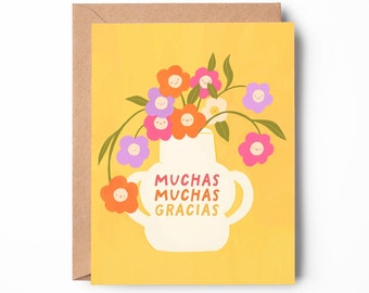 Flower Muchas Gracias Greeting Card, Illustrated Thank You Card in ...