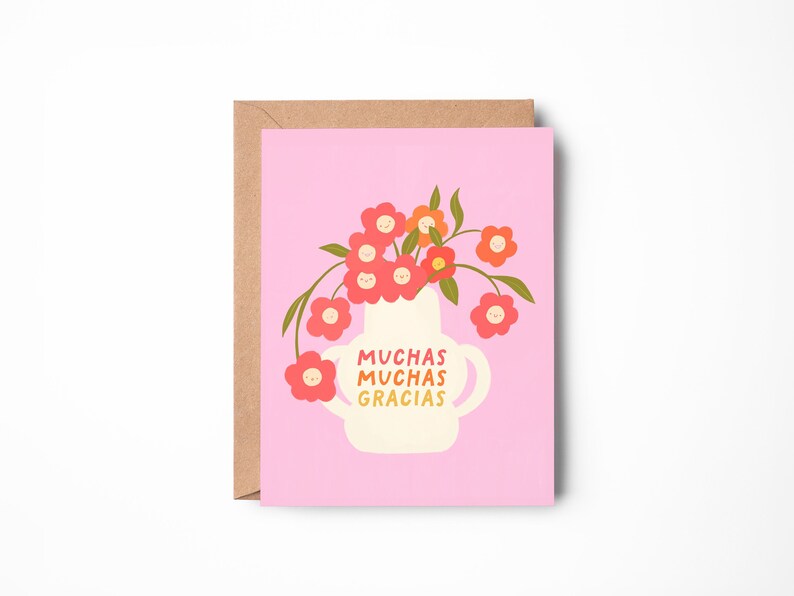 Flower Muchas Gracias Greeting Card, Illustrated Thanks Card in Spanish ...
