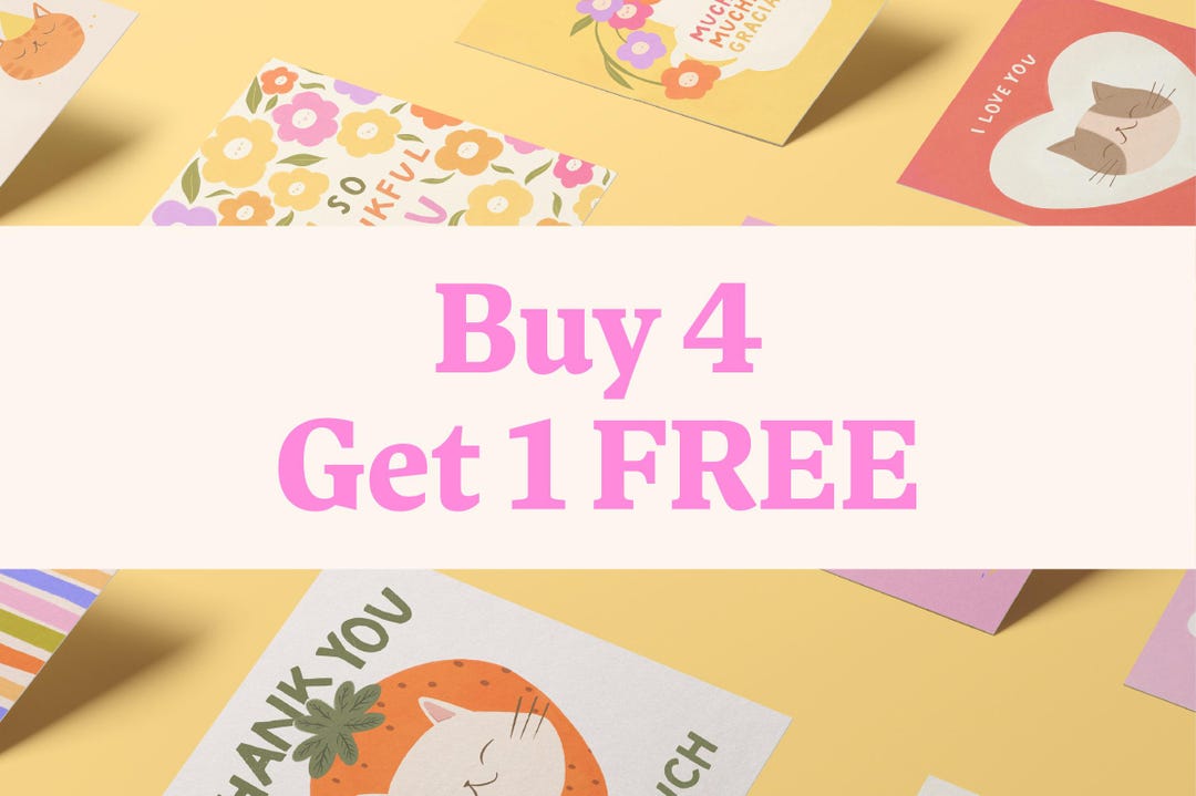Set of 5 Blank Greeting Cards, Bundle Buy 4 Get 1 Free Cards, Mix and ...