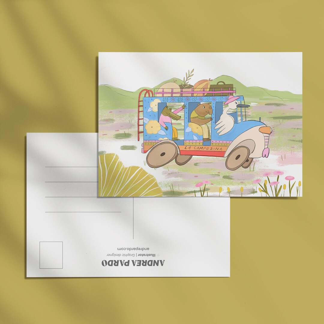 Colombian Chiva Print, Traditional Cute Illustration Postcard of ...
