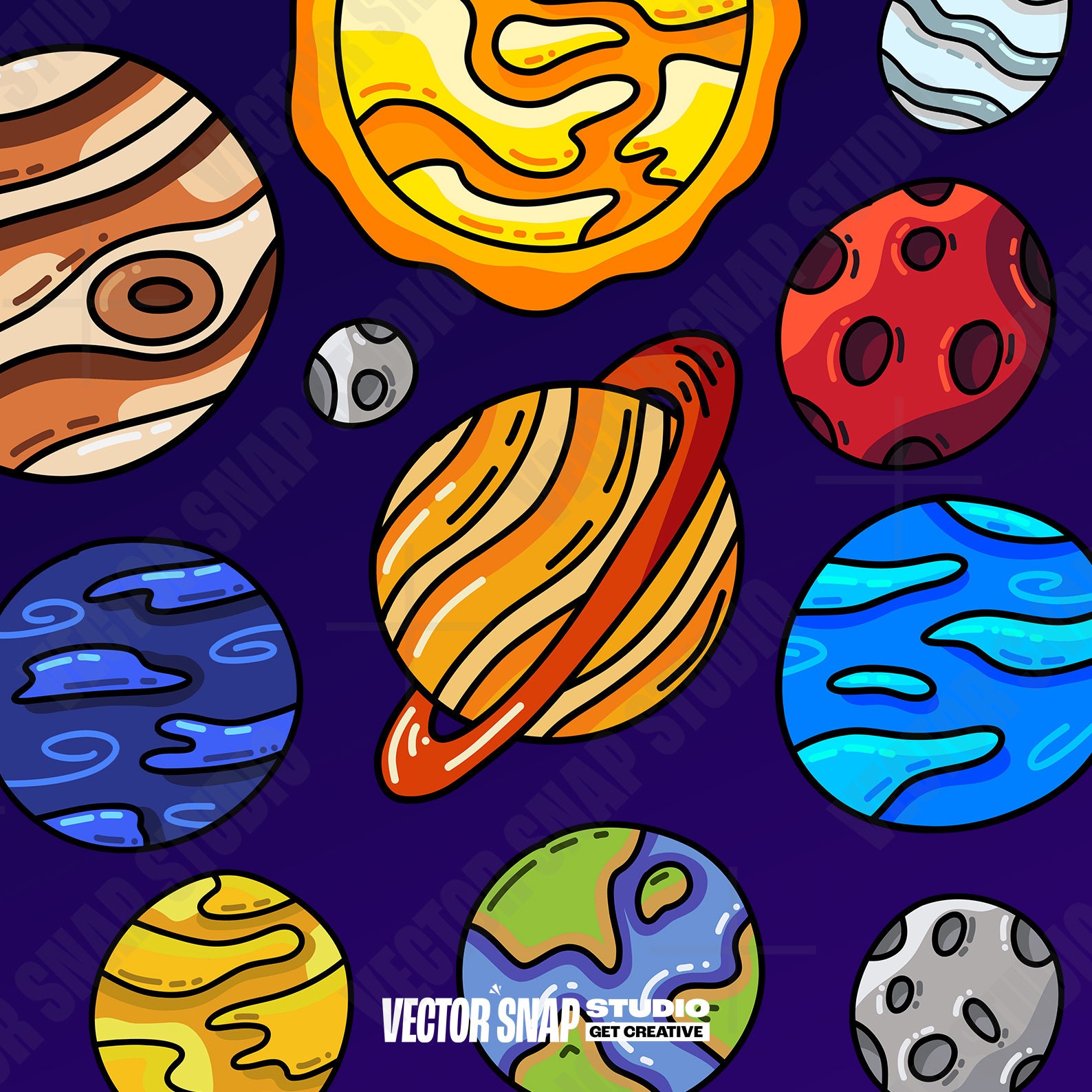 Planets - Solar System Clipart - Space - Hand Drawn - Galaxy - Asteroid ...