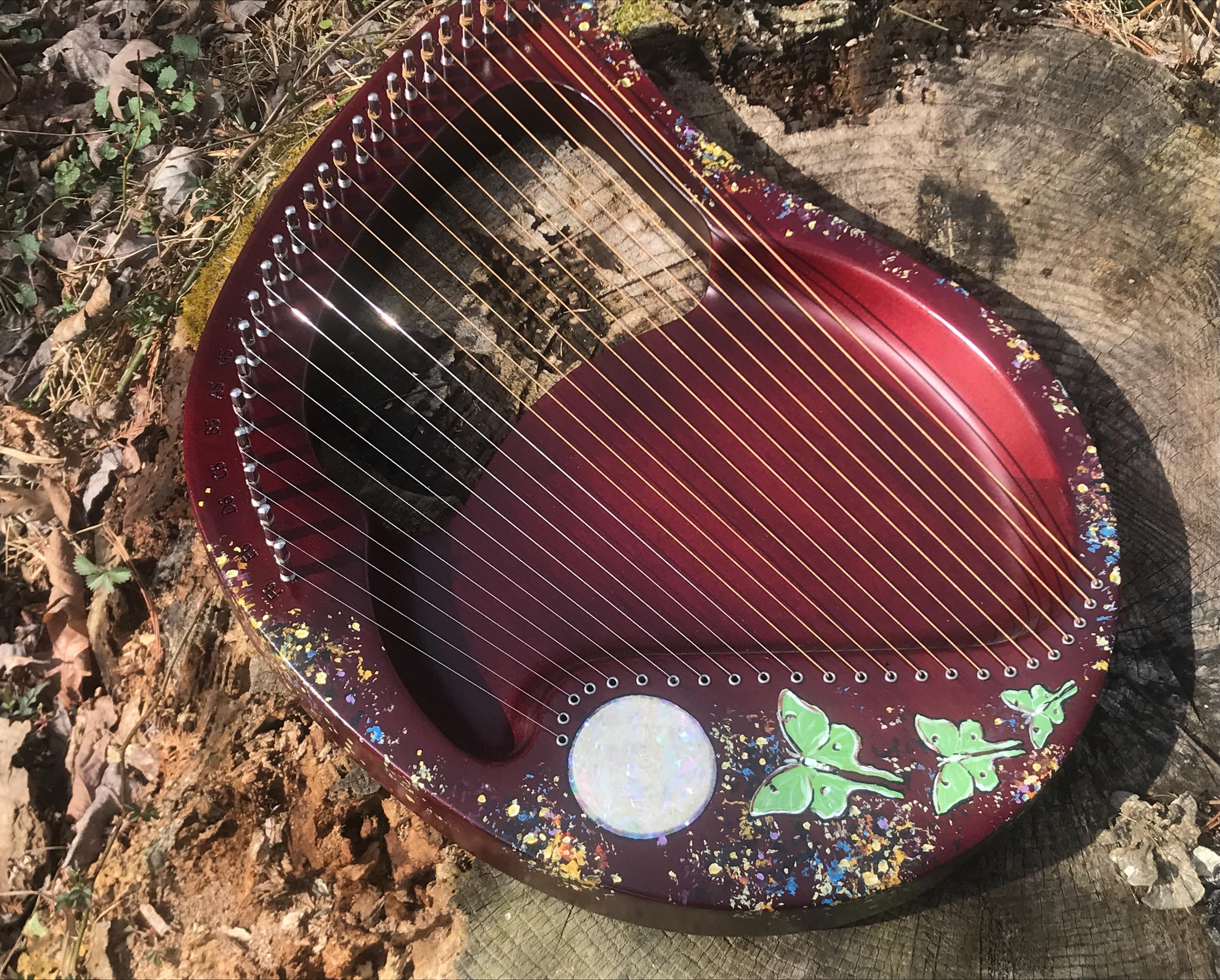 Hand-decorated Lyre Harp - 24-string Luna Moth and Full Moon Design - Etsy