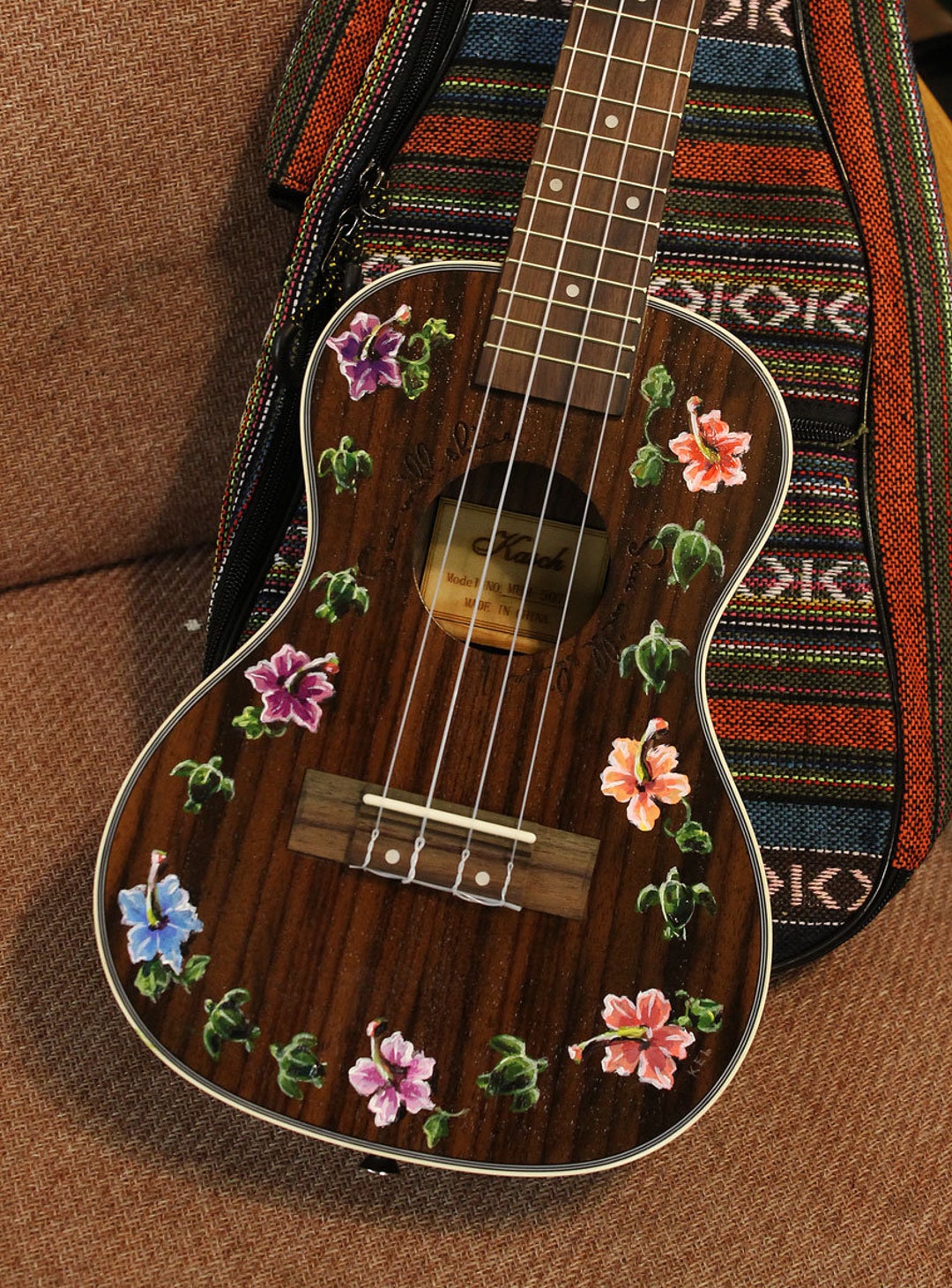 Hand-painted Dark Rosewood Ukulele: Tropical Isle Sea Turtle/hibiscus ...