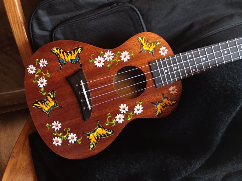 Hand-painted Tenor or Concert Ukulele: Tiger Swallowtail Butterfly ...
