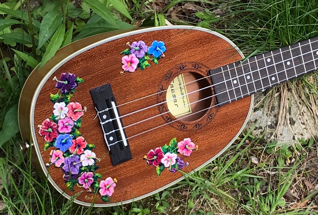 Hand-painted Pineapple Shape Ukulele: Hibiscus Bouquet Design - Etsy ...