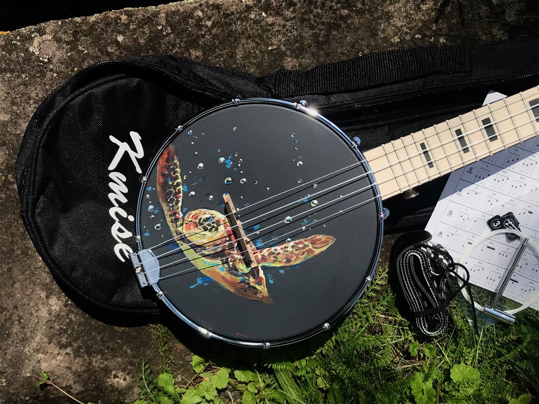 Hand-painted Banjolele: Sea Turtle Dream on Black Head - Etsy