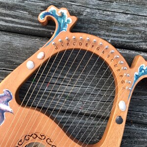 Hand-decorated Lyre Harp - 16-string, Beachcomber Breakers Design - Etsy