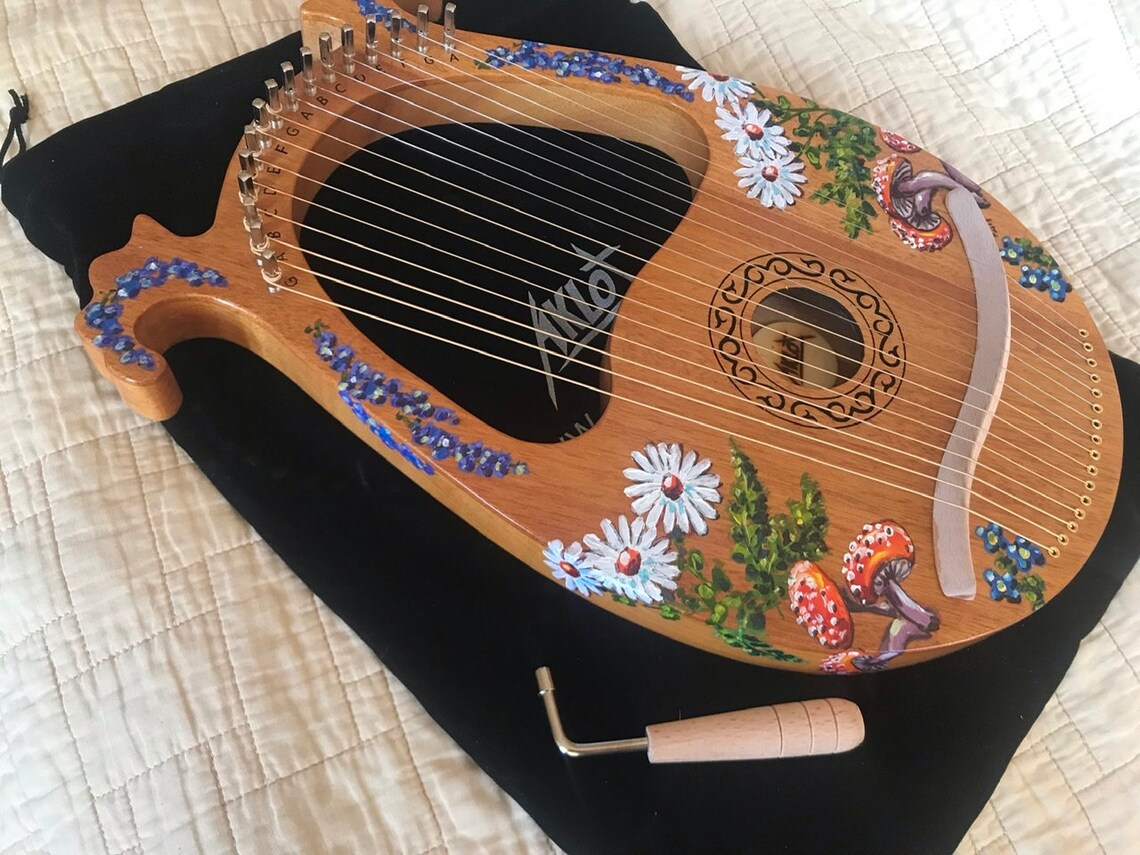 Hand-decorated Lyre Harp 16-string Mushroom and Flower - Etsy