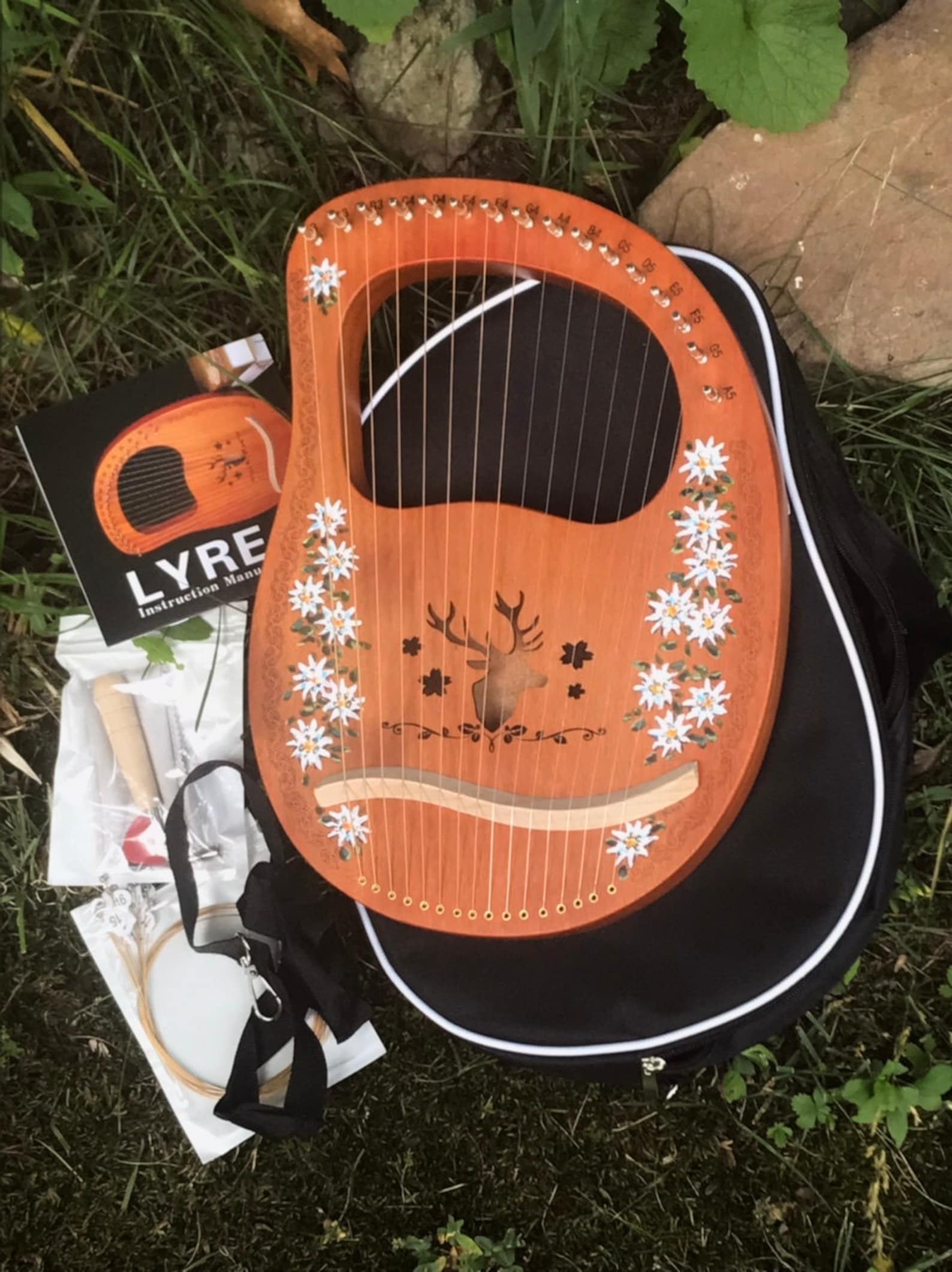 Hand-decorated Lyre Harp - 16-string, Edelweiss Design - Etsy