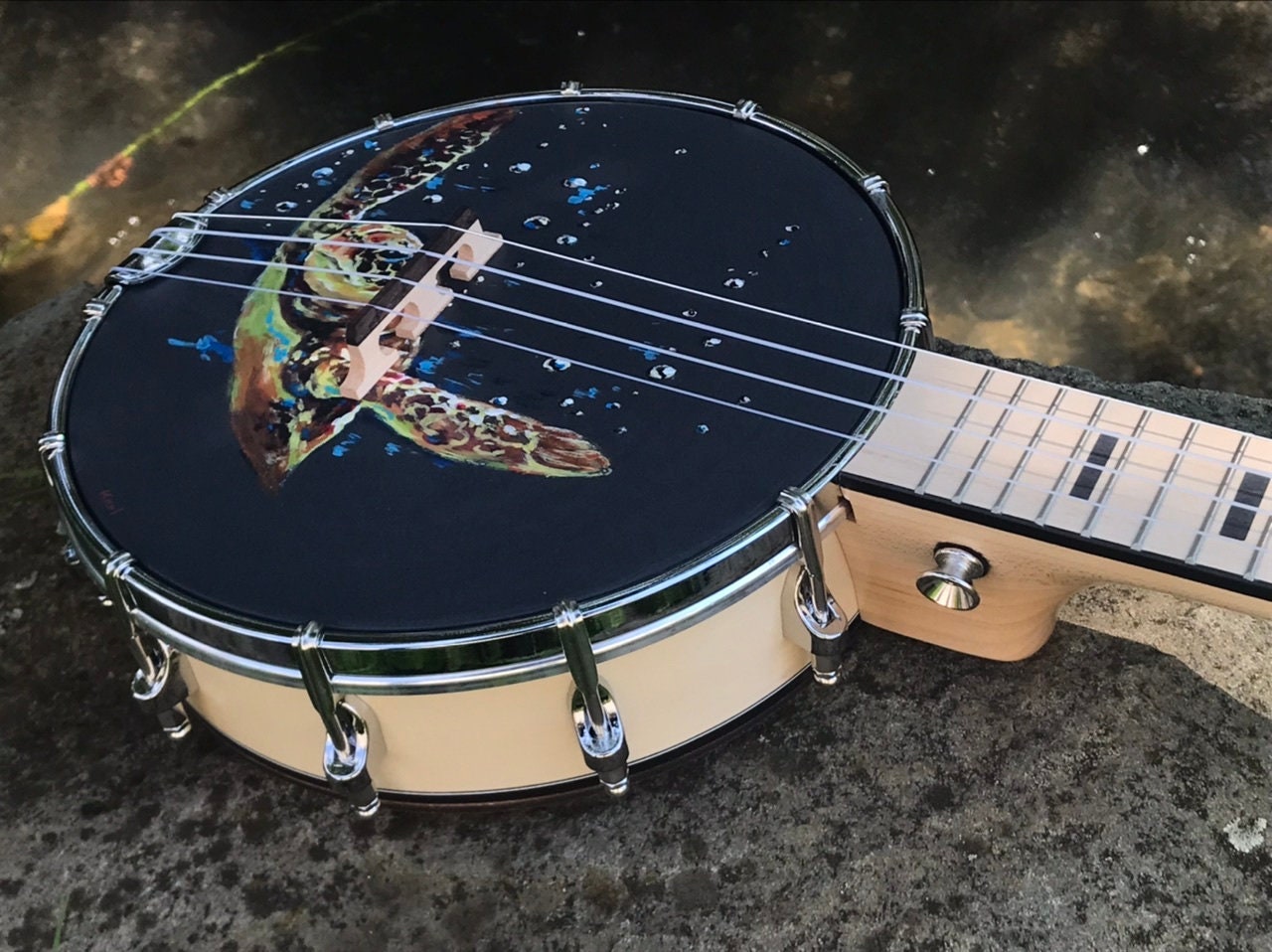 Hand-painted Banjolele: Sea Turtle Dream on Black Head - Etsy