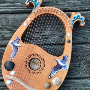 Hand-decorated Lyre Harp - 16-string, Beachcomber Breakers Design - Etsy