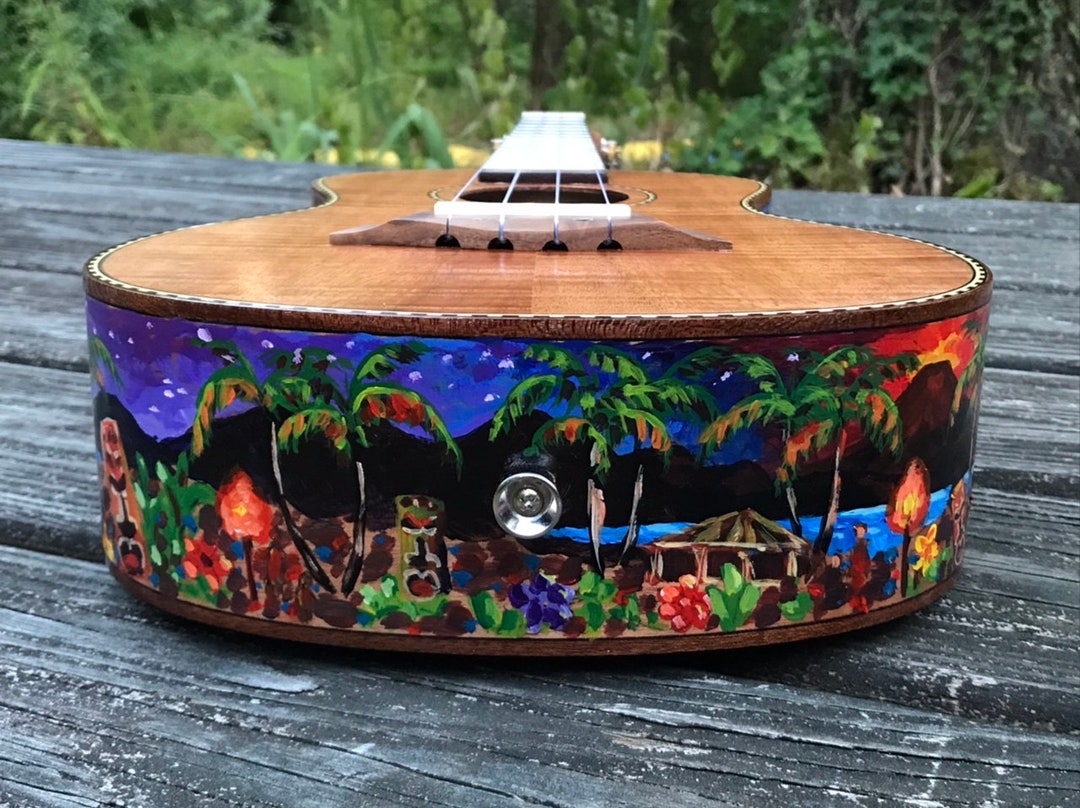 Ukulele With Hand-painted Tiki Island Design Around Sides - Etsy