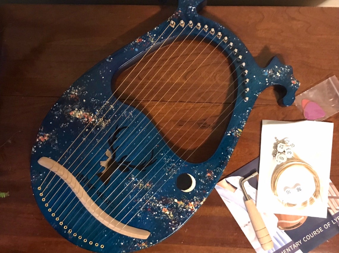 Hand-decorated Lyre Harp 16-string Cosmic Sky Design - Etsy