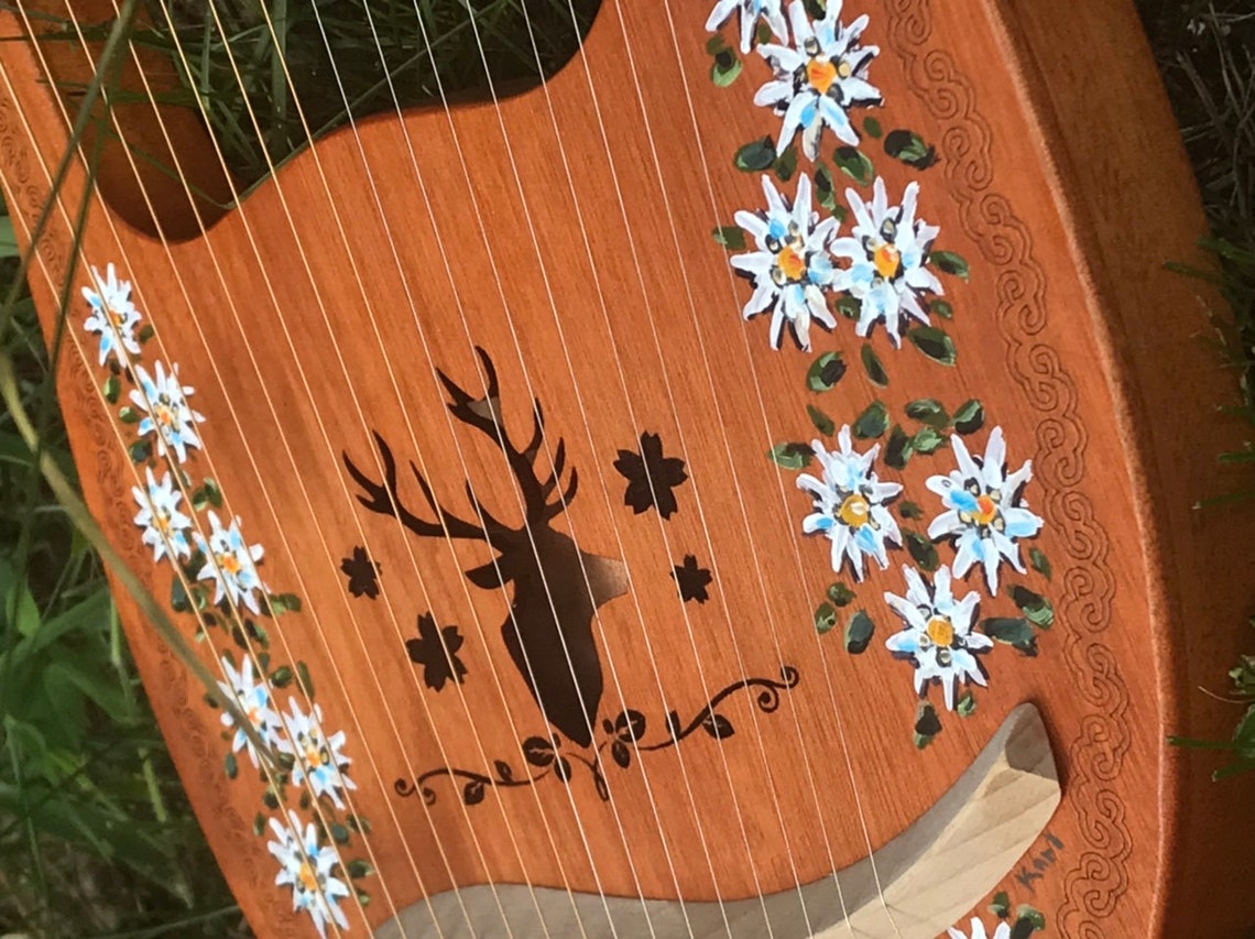 Hand-decorated Lyre Harp - 16-string, Edelweiss Design - Etsy