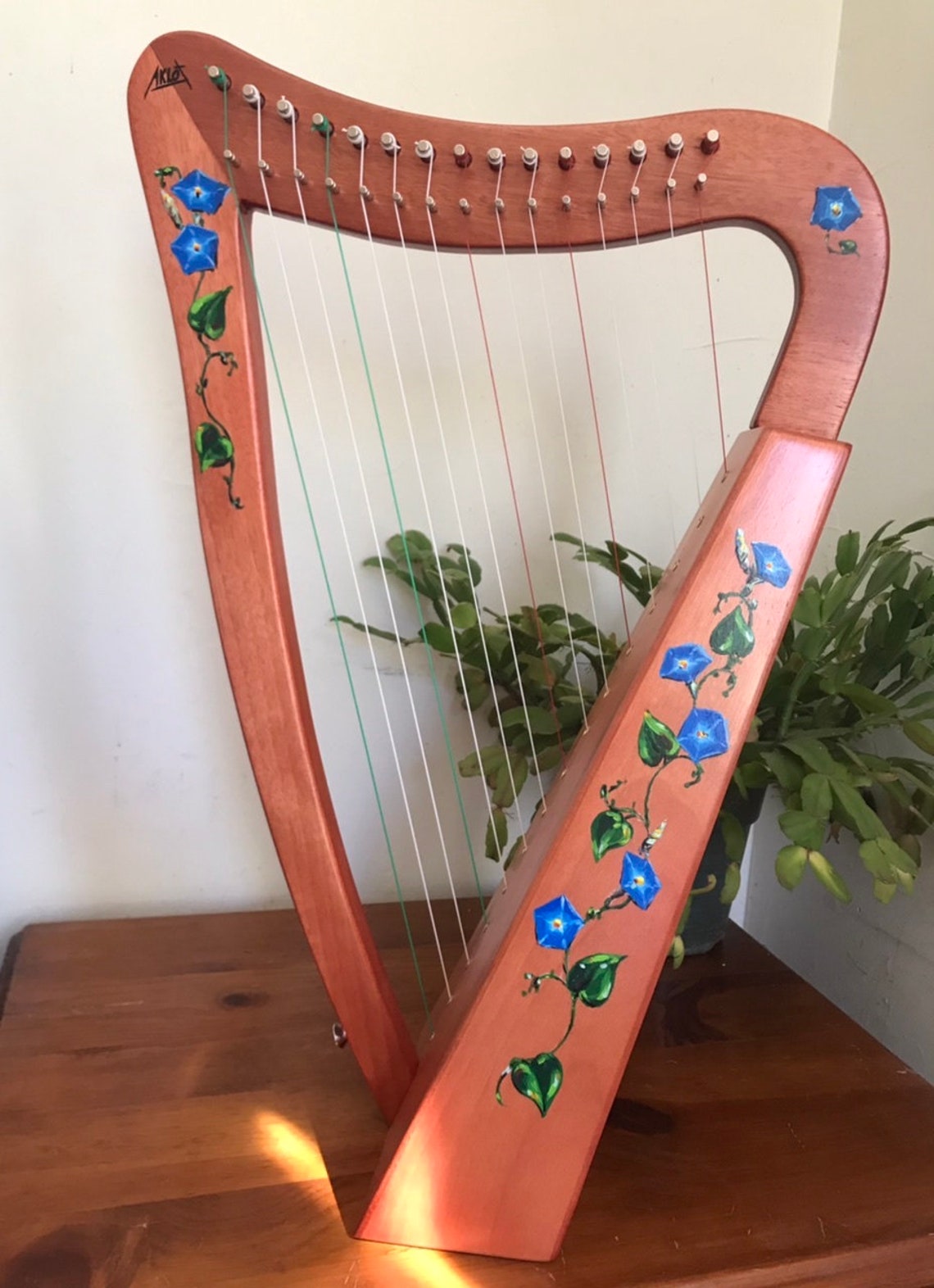 Hand-decorated Celtic irish Harp 15 String Heavenly Blue - Etsy