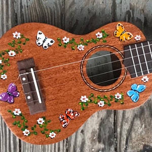 Hand-painted Tenor, Concert, Soprano, or Baritone Ukulele: Butterfly ...