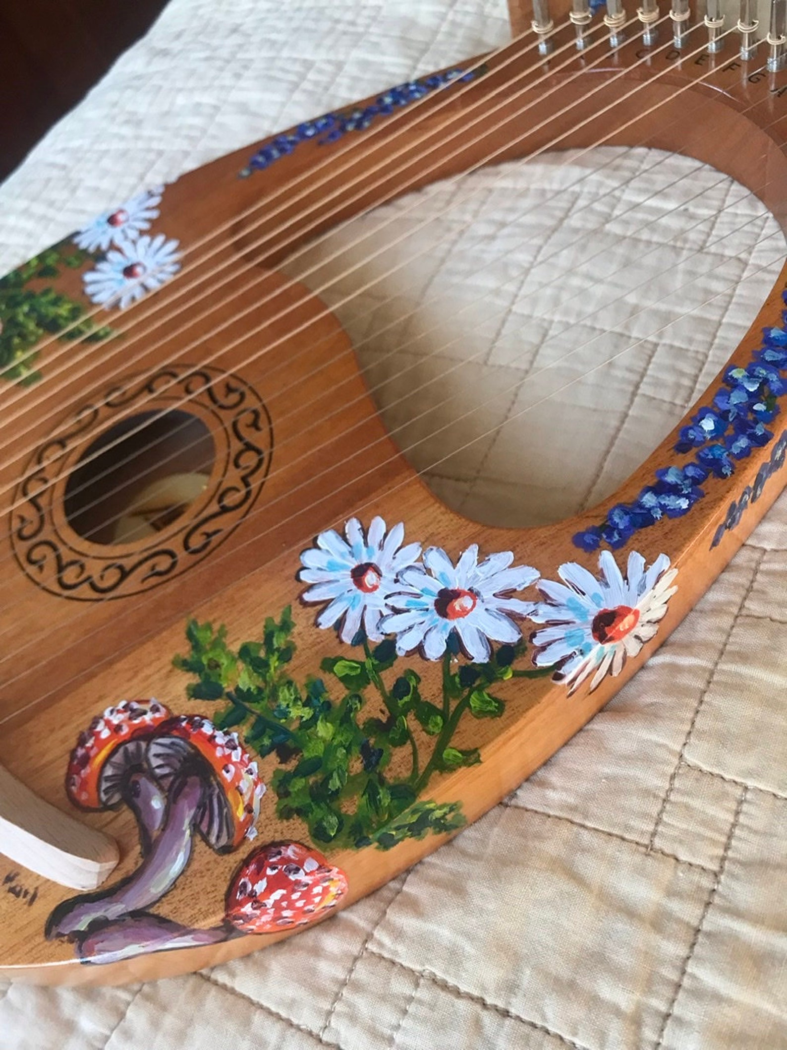 Hand-decorated Lyre Harp 16-string Mushroom and Flower - Etsy
